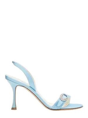 Manolo Blahnik Zutosan 90mm Satin Slingback Sandals Light Blue