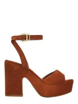 POLLINI 110mm Suede Platform Sandals - Hide