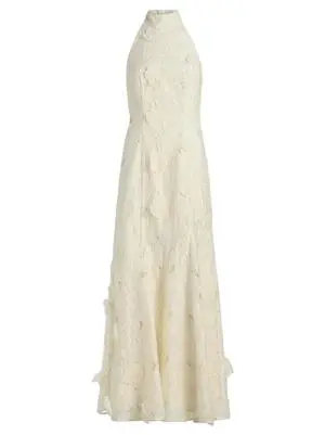 MILLY Josefina Halterneck Embroidered Maxi Dress - Ecru
