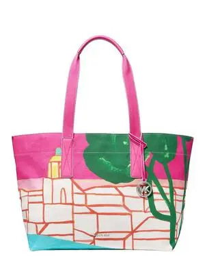 Michael Kors Large Printed Cotton Tote Bag - Raspberry Multi