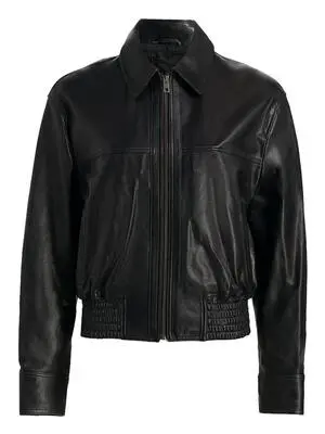 NILI LOTAN Aime Leather Bomber Jacket - Black