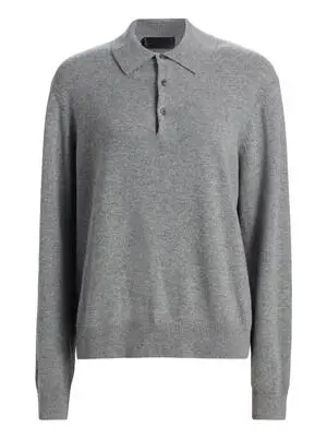 NILI LOTAN Jovan Cashmere Polo Sweater - Pebble Grey Heather