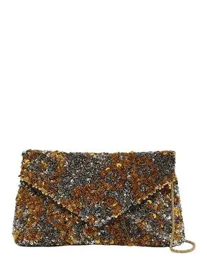 Dries Van Noten Medium Sequined Envelope Clutch - Silver