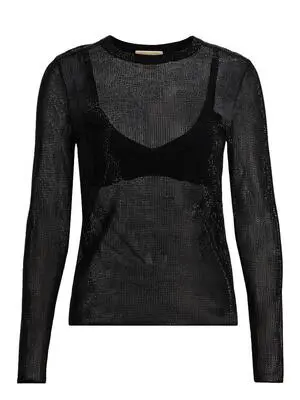 Michael Kors Gem Fitted Long Crewneck Top - Black
