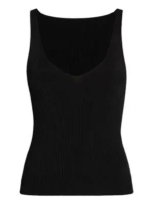 Another Tomorrow Deep V Tank Knit Black