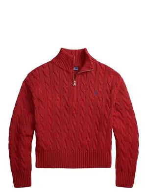 Polo Ralph Lauren Cable-knit Quarter-zip Sweater - Brick