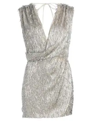 AKNVAS Eline Sequined Wrap Minidress - Silver