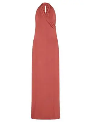 Another Tomorrow Gathered Halter Dress - Persimmon