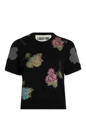 LIBERTINE Primrose Shadows Cashmere Short-sleeve Sweater