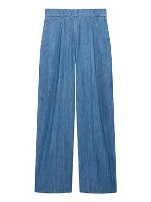 Another Tomorrow Chambray Relaxed Wide Leg Pants - Medium Blue
