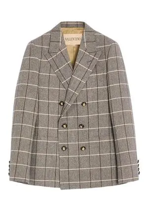Valentino Garavani Double-breasted Wool Jacket With Check Pattern - Grey