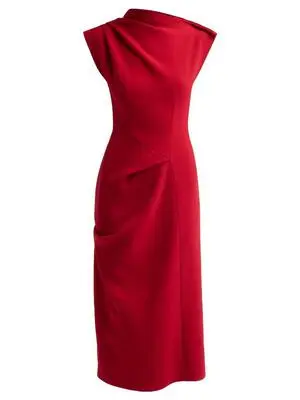 Michael Kors Draped Cocktail Midi Dress - Ruby