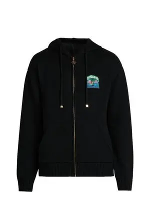Casablanca Palm Tree Cotton Full-zip Hoodie - Black