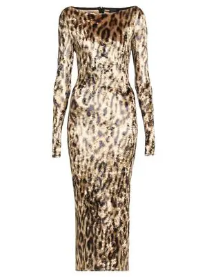 Lapointe Velvet Boatneck Midi Dress - Leopard
