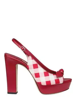 JIMMY CHOO Riviera Ziva 120mm Gingham Platform Slingback Sandals - Ruby Red Mix