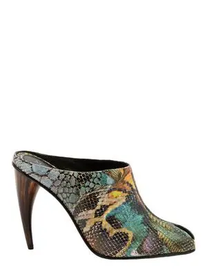 Alexander McQueen Horn 105mm Embossed-leather Peep Toe Mules - Multicolor