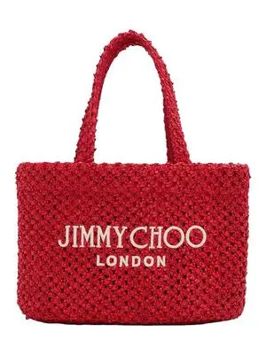 JIMMY CHOO Riviera Capsule Mini Logo-embroidered Raffia Beach Tote Bag - Ruby Red
