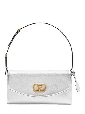 Valentino Garavani Devain Small Shoulder Bag In Laminated Nappa Leather Silver