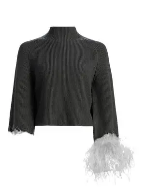 Lapointe Feather-cuff Mock Turtleneck Wool Sweater - Pine