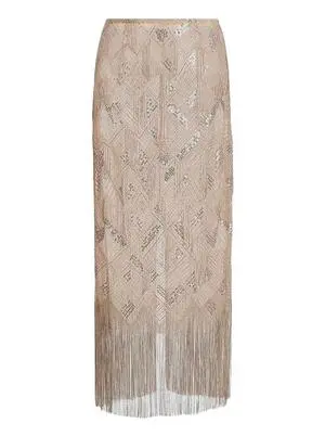 Lapointe Geometric Crystal Fringe Skirt - Silver