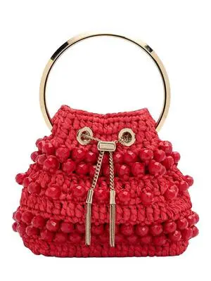 JIMMY CHOO Riviera Capsule Bon Bon Beaded Raffia Top Handle Bag - Ruby Red