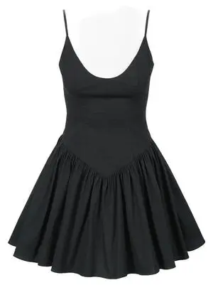 Staud Dena Stretch-cotton Fit & Flare Minidress - Black