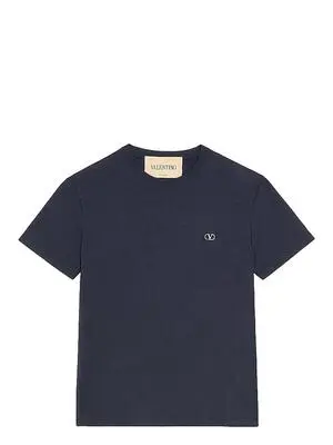 Valentino Garavani Cotton T-shirt With Vlogo Embroidery Navy