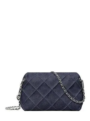Tory Burch Fleming Diamond-quilted Denim Crossbody Bag - Blue