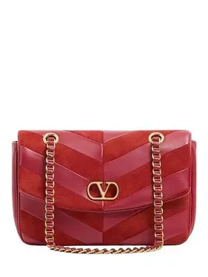 Valentino Garavani Djuna Shoulder Bag In Suede And Nappa Red