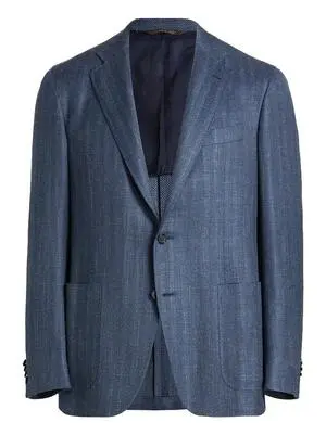 CANALI Denim Herringbone Patch Jacket