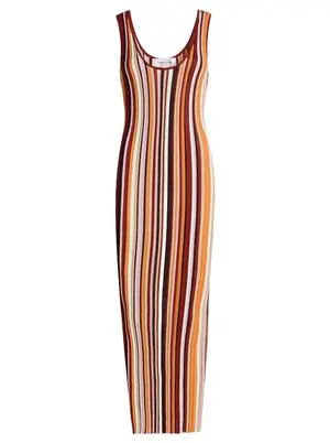 Ronny Kobo Kerry Rib-knit Striped Sheath Midi-dress - Rust Multi