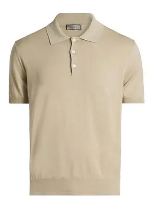 Canali Cotton Knit Polo Shirt Tan