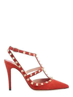 Valentino Garavani Rock Stud 100mm Suede Pumps Red