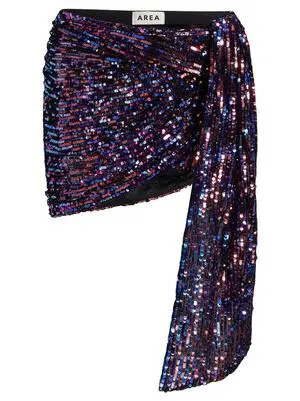 AREA Sequin Asymmetric Wrap Miniskirt - Red Multi