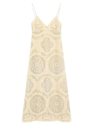 Valentino Garavani Midi Dress In Floral Stamp Blanket - Ecru Silver