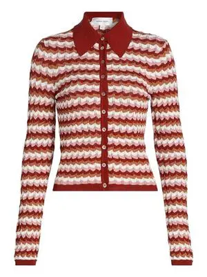 Ronny Kobo Gavin Striped Knit Cardigan - Rust Combo