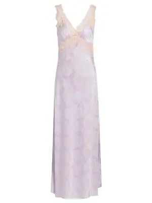 Ronny Kobo Bryn Floral Lace-trim Satin Maxi Dress - Hydrangea
