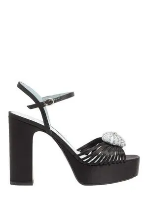 Valentino Garavani Coeur Royal 115mm Platform Sandals In Satin - Black Crystal