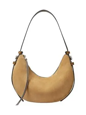 Tory Burch Romy Suede Half Moon Shoulder Bag - Stone