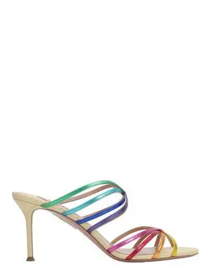 AQUAZZURA Tell Me 75mm Rainbow Leather And Raffia Mule Sandals - Gold Multi