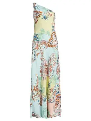 HEMANT & NANDITA One-shoulder Sash Paisley Maxi Dress