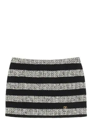 Valentino Garavani Mini Skirt In Stripe Tweed - Black Multi