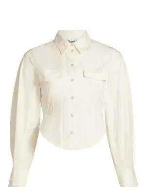 GANNI Washed Stretch-cotton Corset Shirt - Egret