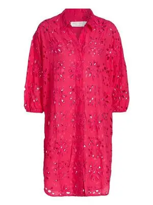 Johnny Was Eyelet Button-front Shirtdress - Raspberry