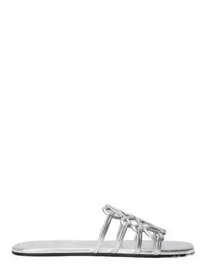 Loewe X Paula's Ibiza Petal Anagram Leather Flat Sandals Silver