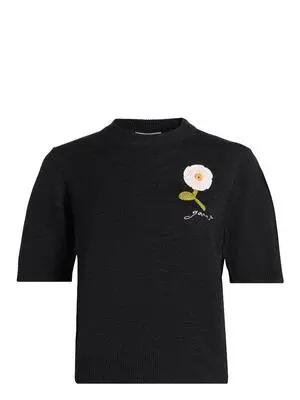 GANNI Floral Crochet Wool-cotton T-shirt - Phantom