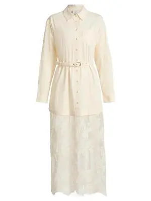 Cami Nyc Niveen Cotton & Lace Midi-dress - Macadamia