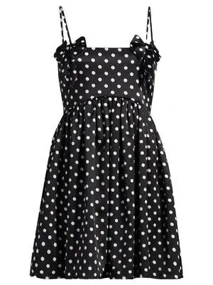 GANNI Printed Double Satin Fit & Flare Minidress - Black