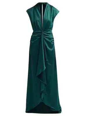 Ramy Brook Catrin Waterfall Hi-low Gown Deep Emerald