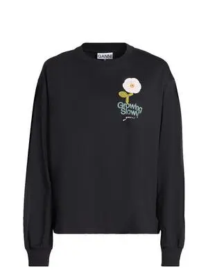 GANNI Embellished Cotton-jersey Crewneck Sweatshirt - Phantom